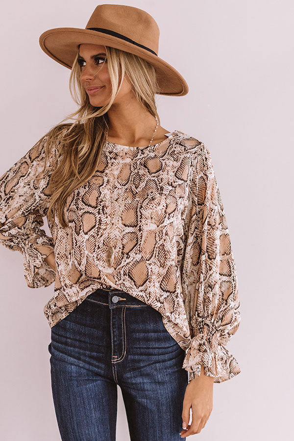 Pure Grandeur Snake Print Top in Brown • Impressions Online Boutique