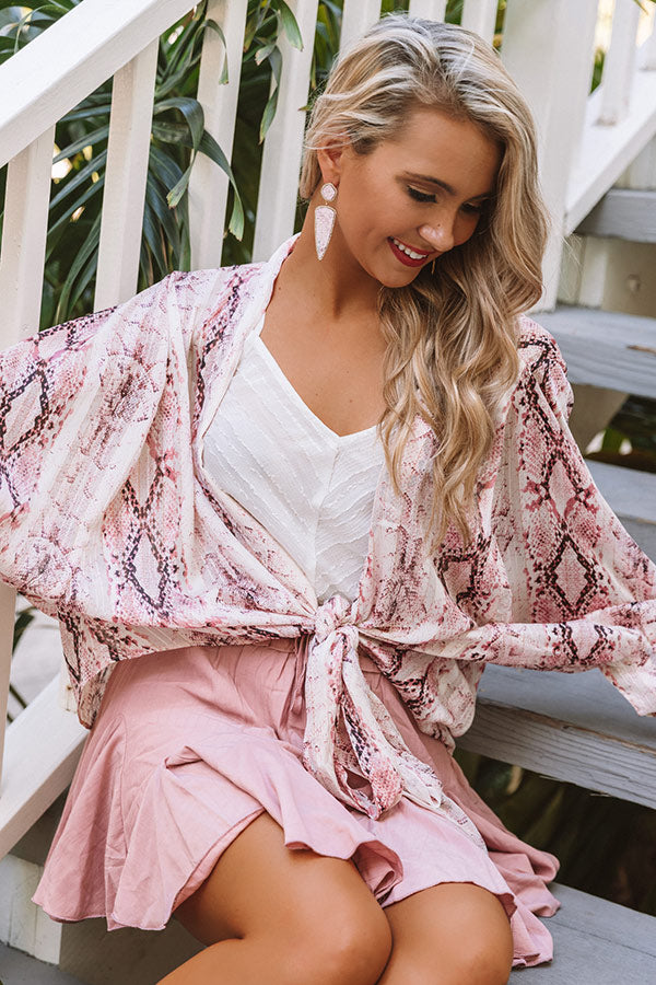Vacay Bound Front Tie Snake Print Overlay • Impressions Online Boutique