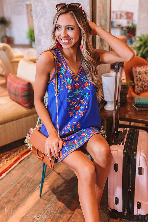 Cocktail Please Embroidered Shift Dress In Royal Blue • Impressions ...
