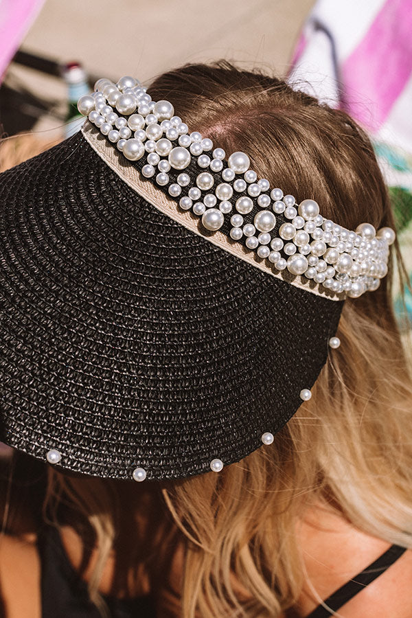 Sunkissed Raffia Pearl Visor In Black • Impressions Online Boutique