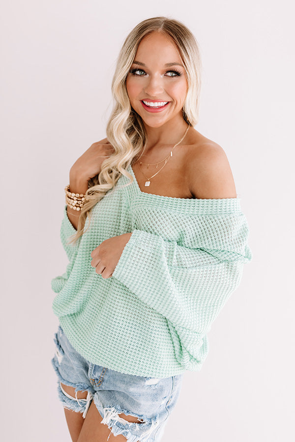 Wander Along Waffle Knit Top In Mint • Impressions Online Boutique