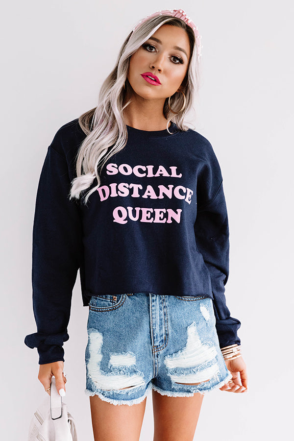 Social Distance Queen Crop Sweatshirt in Navy – Impressions Online Boutique