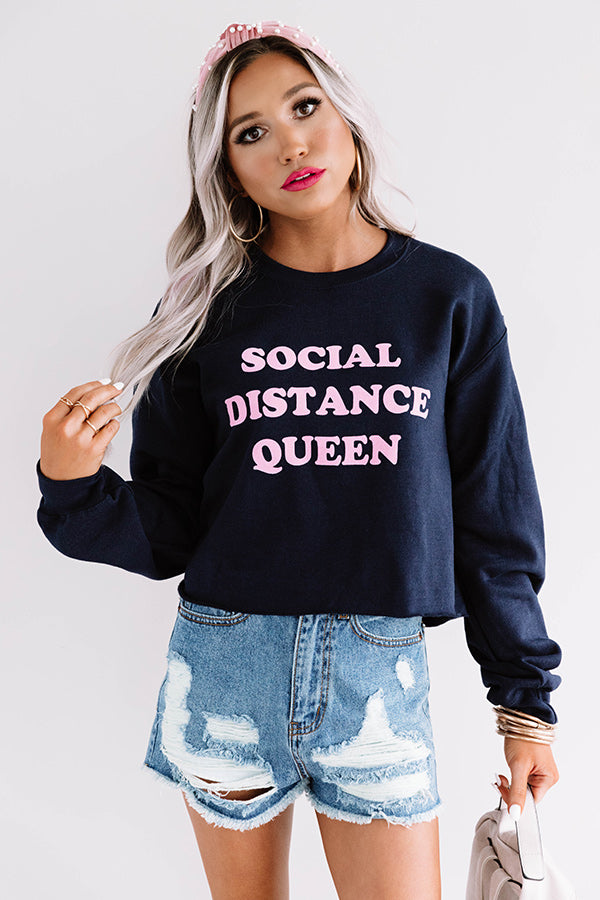 Social Distance Queen Crop Sweatshirt in Navy – Impressions Online Boutique