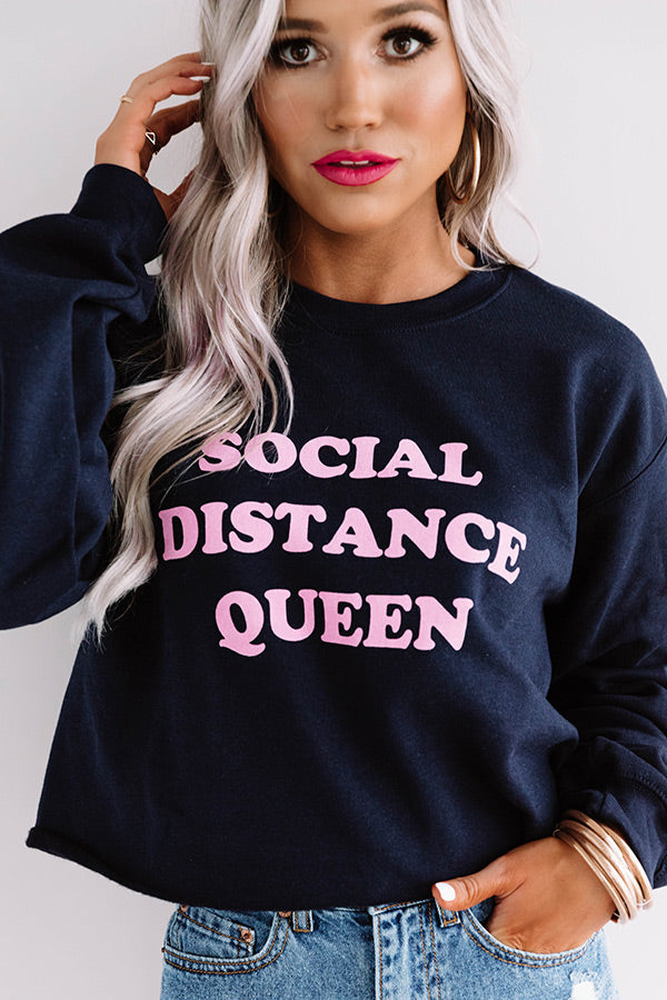 Social Distance Queen Crop Sweatshirt in Navy – Impressions Online Boutique
