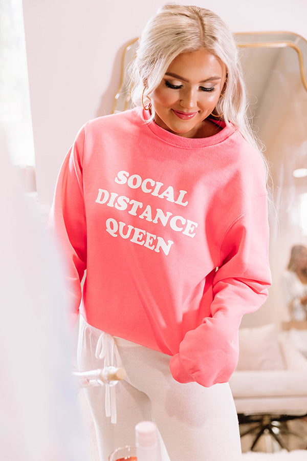 Social Distance Queen Crop Sweatshirt in Neon Pink – Impressions Online ...