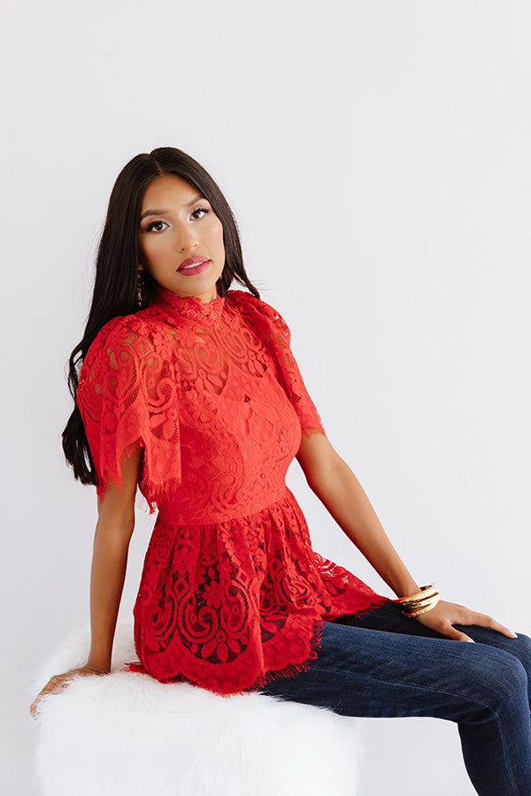 Red Lace Peplum Top