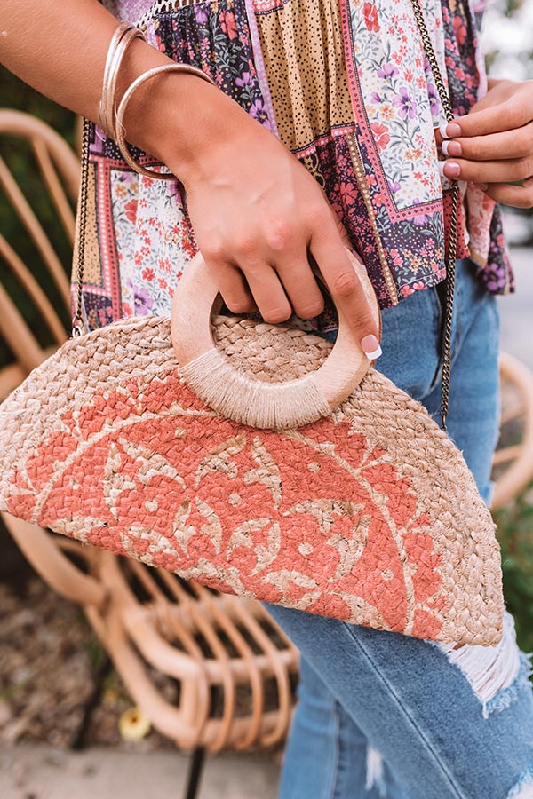 Cute Composer Woven Clutch In Coral • Impressions Online Boutique