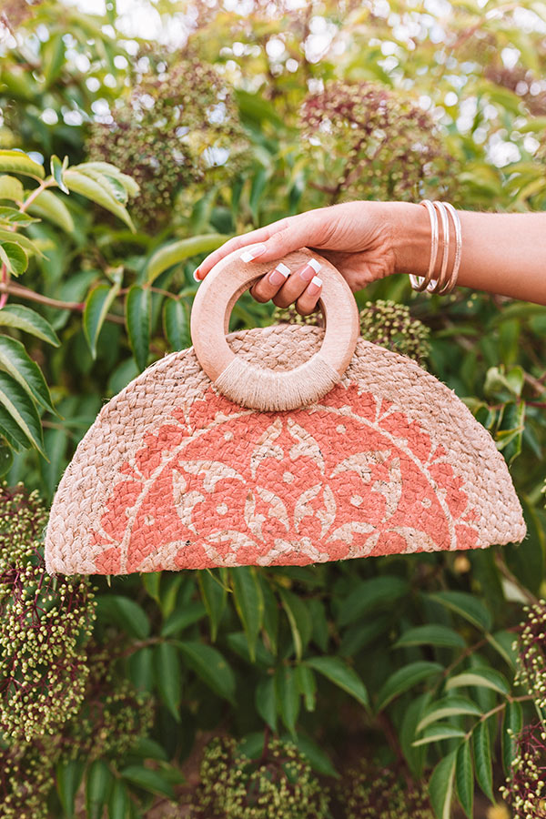 Cute Composer Woven Clutch In Coral • Impressions Online Boutique