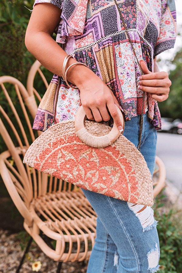 Cute Composer Woven Clutch In Coral • Impressions Online Boutique