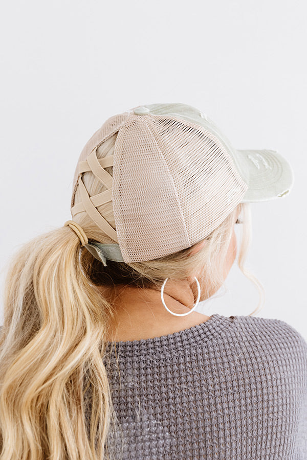 Chic Standard High Pony Tail Cap In Sage • Impressions Online Boutique