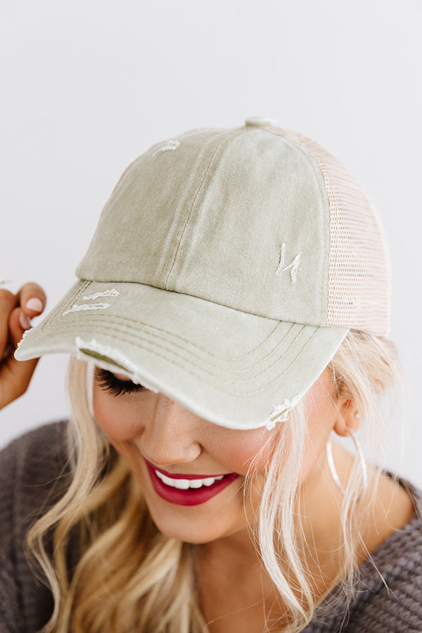 Chic Standard High Pony Tail Cap In Sage • Impressions Online Boutique