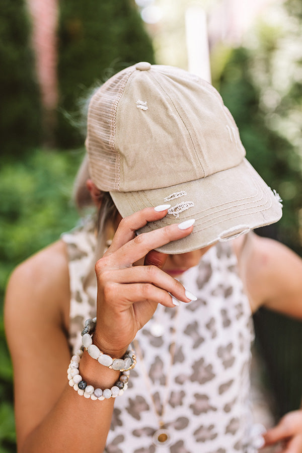 Chic Standard High Pony Tail Cap In Beige • Impressions Online Boutique