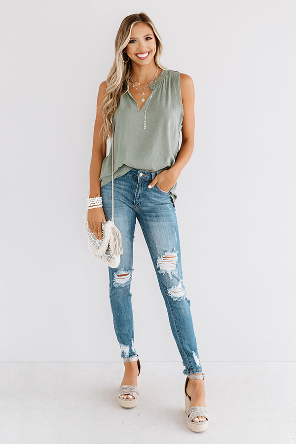 Ocean Overlook Shift Tank In Sage • Impressions Online Boutique