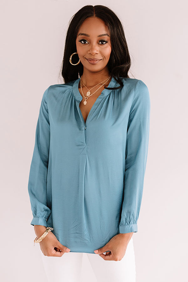 London Skyline Satin Top In Ocean Blue • Impressions Online Boutique