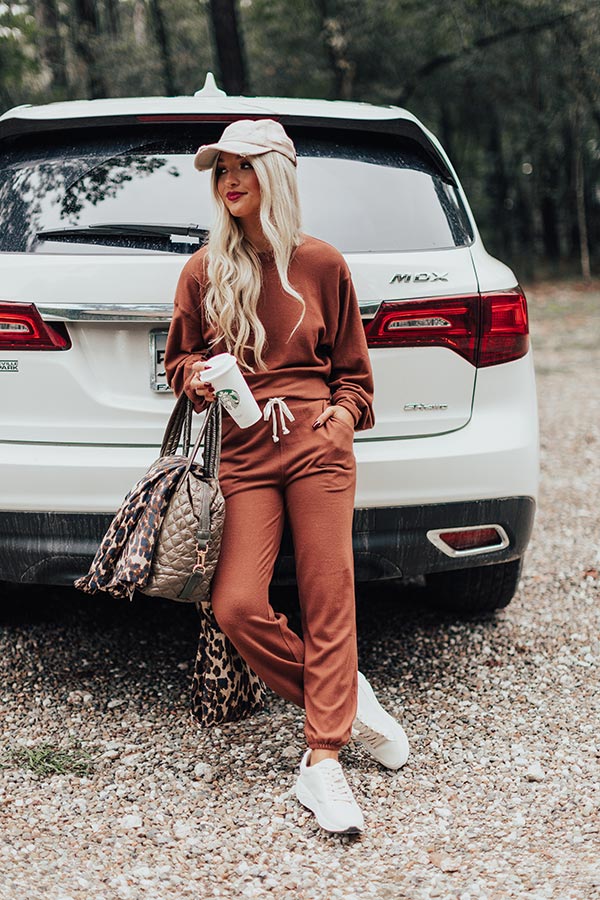 You Know The Drill Joggers In Dark Rust • Impressions Online Boutique
