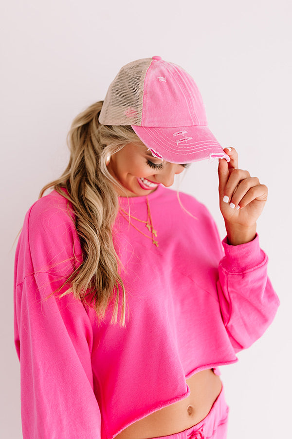 Chic Standard High Pony Tail Cap In Pink • Impressions Online Boutique