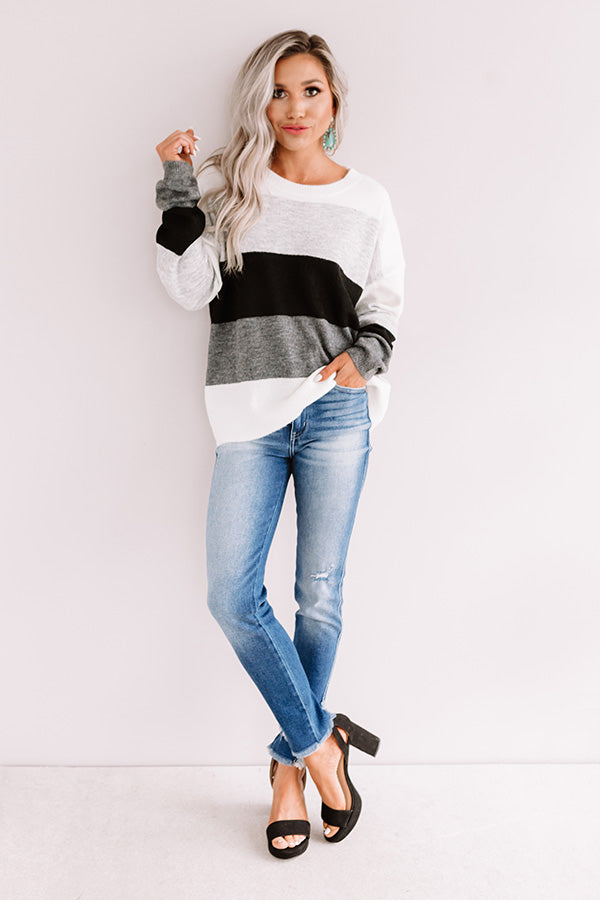 Cozy Sunday Charm Color Block Sweater In Grey • Impressions Online Boutique