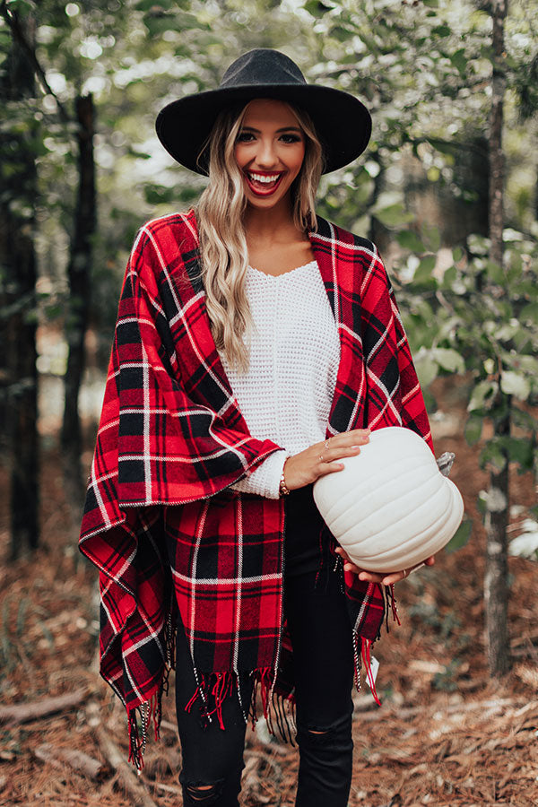 Autumn Mornings Plaid Poncho In Red – Impressions Online Boutique