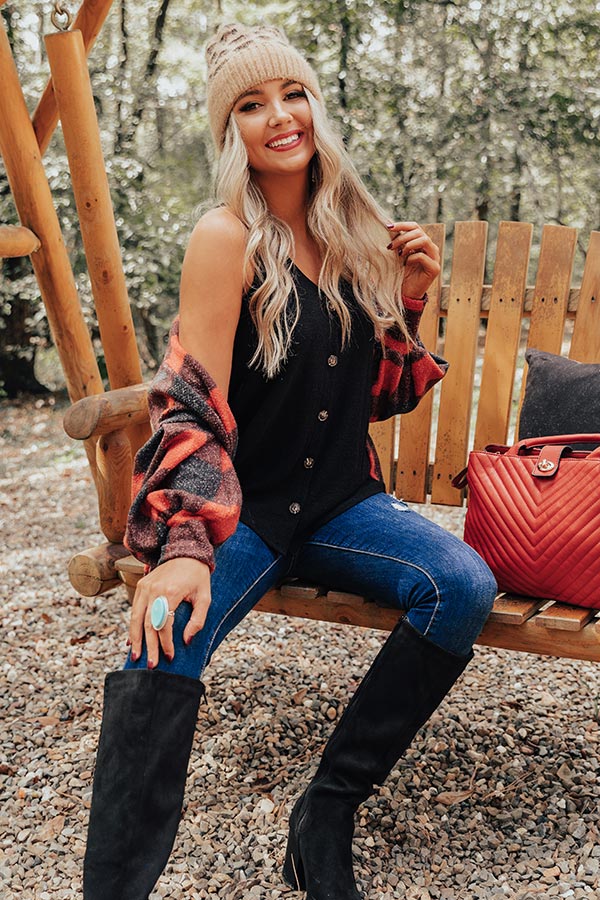 Never Too Toasty Buffalo Check Cardigan In Red • Impressions Online ...