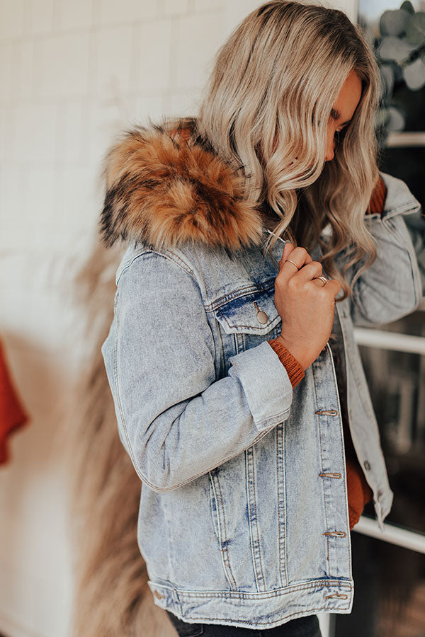 French Accent Fur Collared Denim Jacket • Impressions Online Boutique