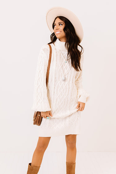 Next Chapter Cable Knit Sweater Dress In White – Impressions Online ...
