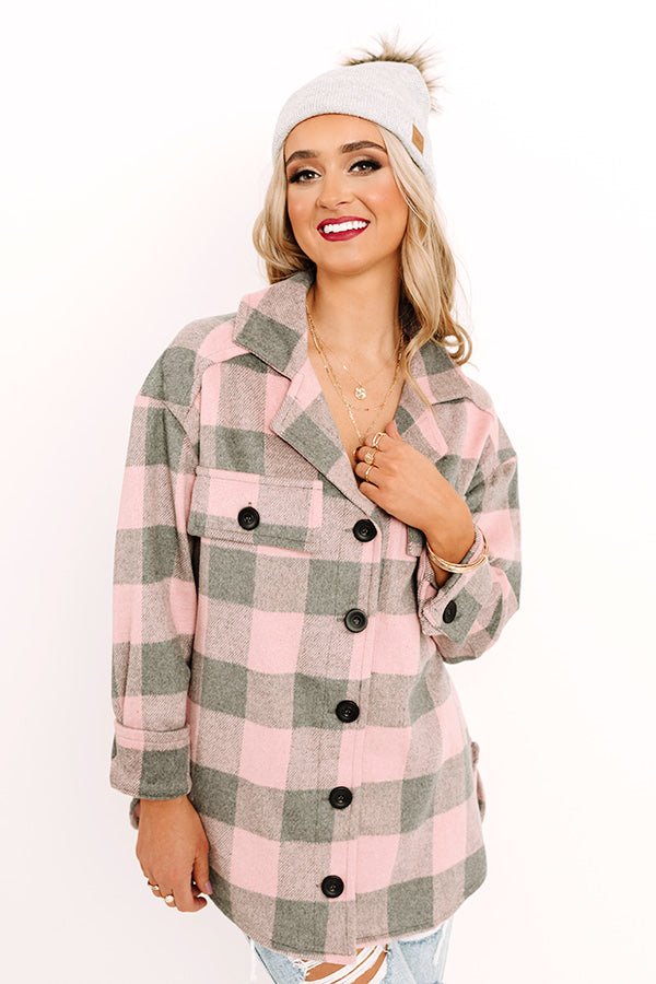 Hot Cocoa Moment Buffalo Check Coat In Pink • Impressions Online Boutique