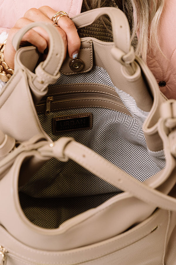 Strut The Runway Faux Leather Tote In Taupe • Impressions Online Boutique