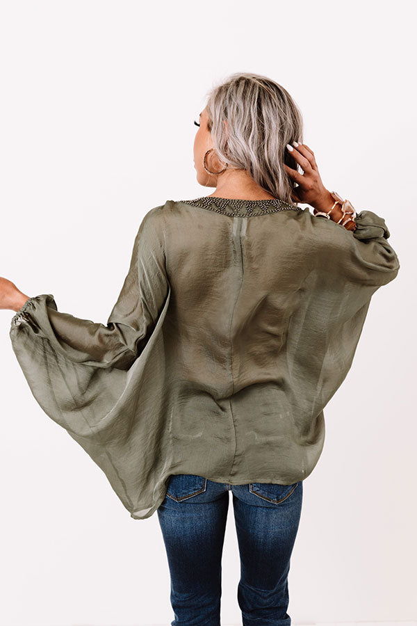 Brilliantly Beaming Beaded Top in Olive • Impressions Online Boutique