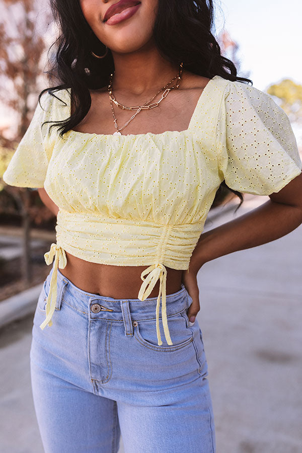 My Sunny Side Eyelet Crop Top In Yellow • Impressions Online Boutique