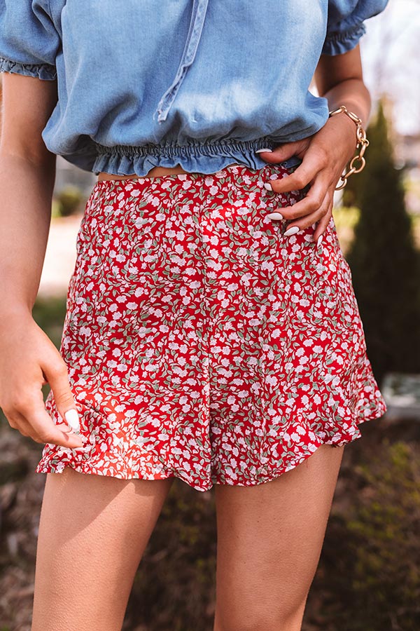 Bayside Blooms Shorts In Crimson • Impressions Online Boutique