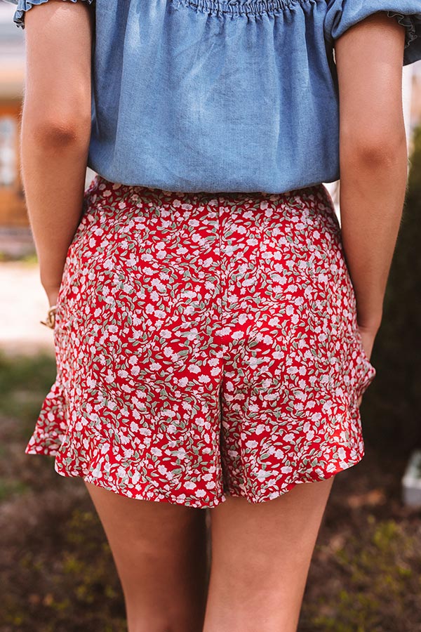Bayside Blooms Shorts In Crimson • Impressions Online Boutique