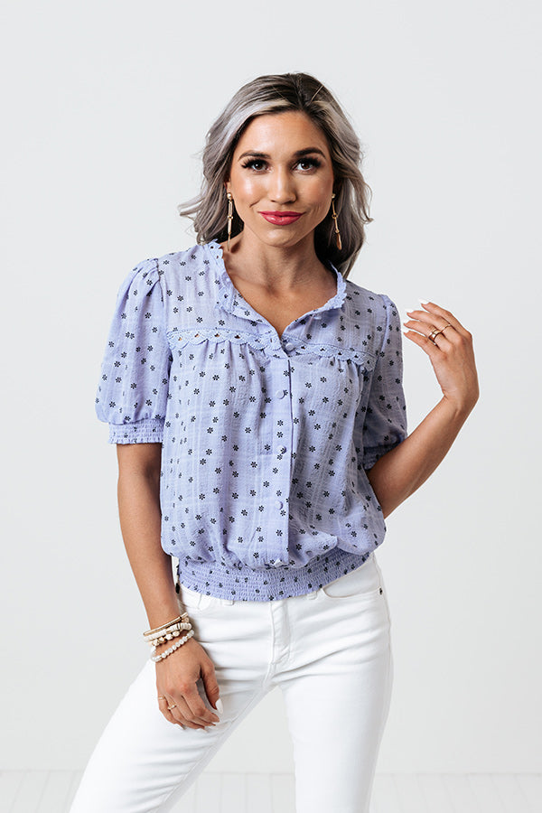Gardenia Darling Top In Periwinkle • Impressions Online Boutique