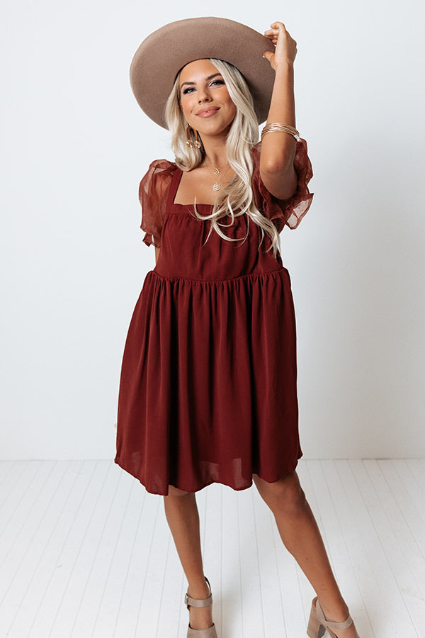 Instantly Lovestruck Babydoll Dress In Dark Rust • Impressions Online ...