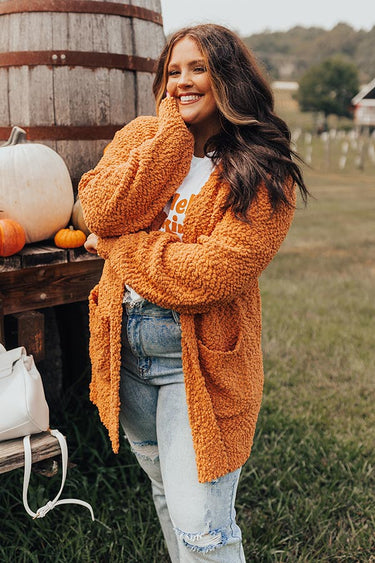 All Spice Popcorn Knit Cardigan In Pumpkin Curves – Impressions Online ...