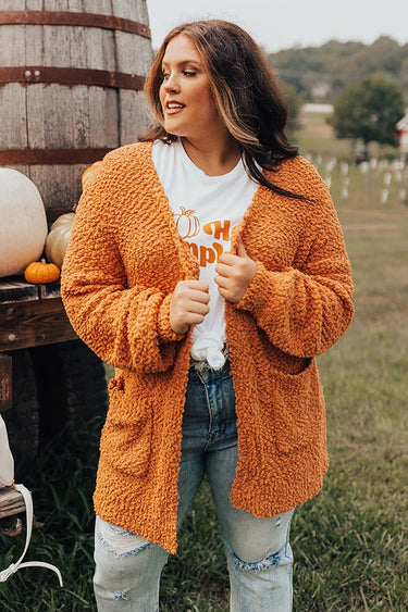 All Spice Popcorn Knit Cardigan In Pumpkin Curves – Impressions Online ...