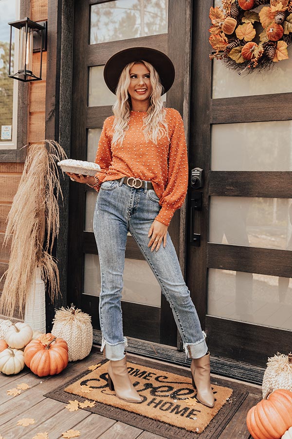 Pumpkin Bonfire Knit Sweater In Rust • Impressions Online Boutique