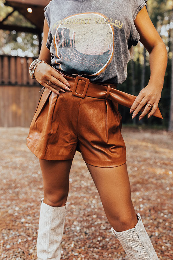 The Stanley High Waist Faux Leather Shorts In Rust – Impressions Online ...