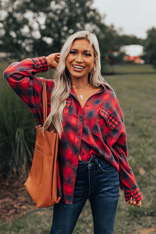Fall Hike Flannel Top In Red • Impressions Online Boutique