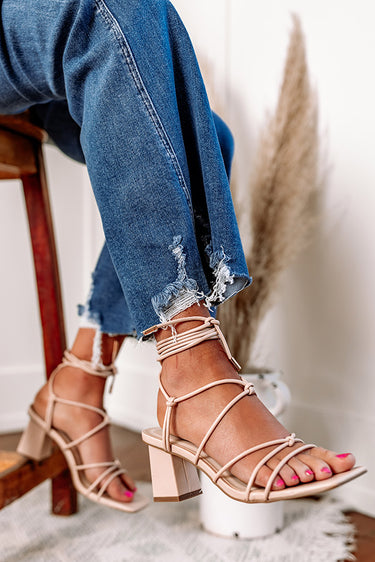 The Avette Faux Leather Lace Up Heel In Natural – Impressions Online ...
