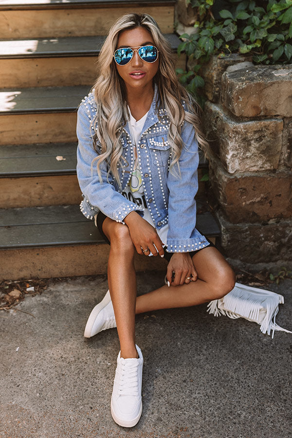 The Rhys Embellished Denim Jacket In Light Wash • Impressions Online ...