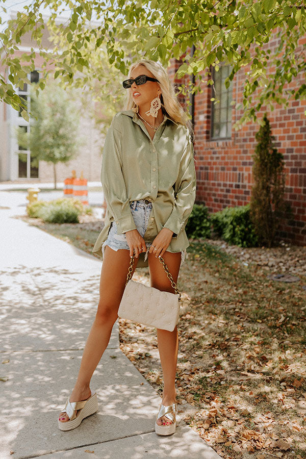 Simply Charmed Button Up Top In Sage • Impressions Online Boutique