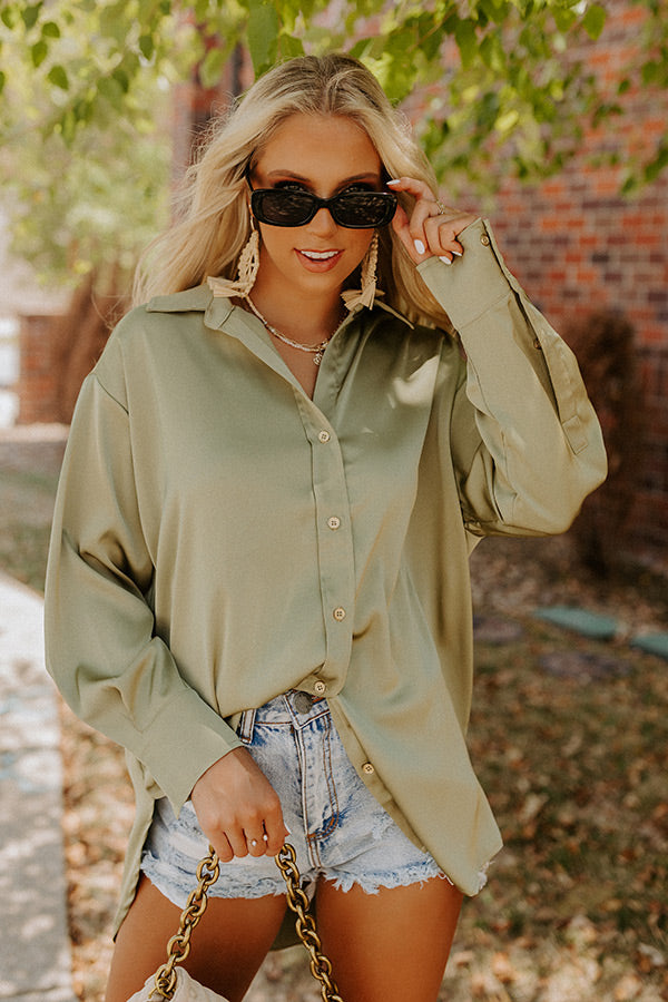 Simply Charmed Button Up Top In Sage • Impressions Online Boutique