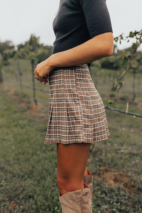 Lean Into Me Plaid Skirt In Mocha • Impressions Online Boutique