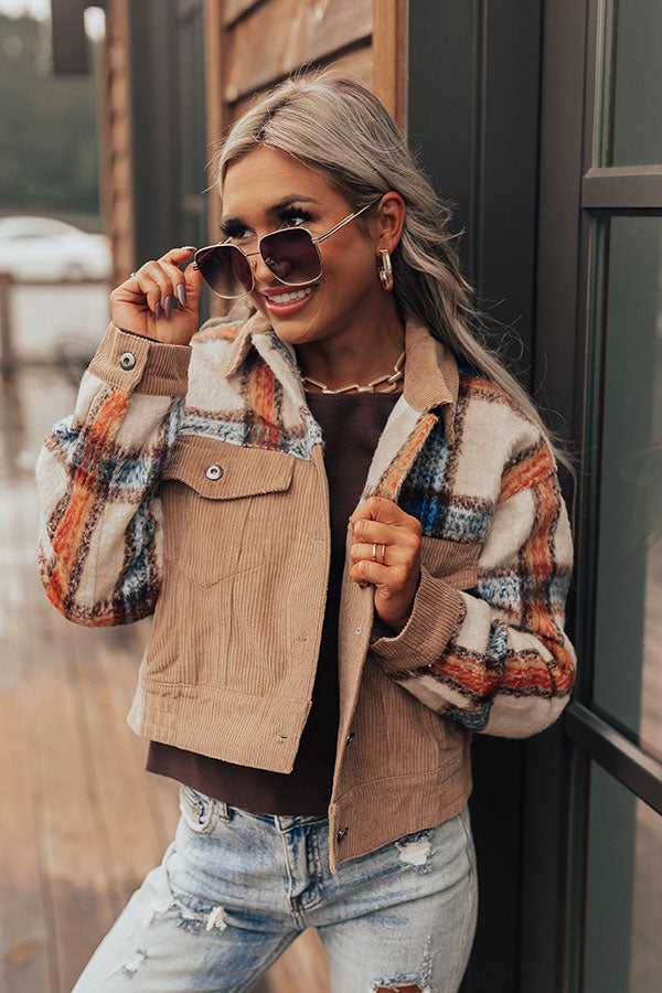 Morning In The Mountains Plaid Jacket In Iced Latte • Impressions Online Boutique