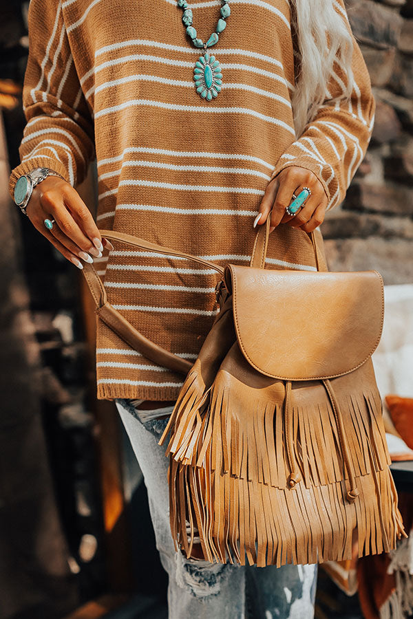 Chic Checklist Fringe Backpack In Khaki • Impressions Online Boutique