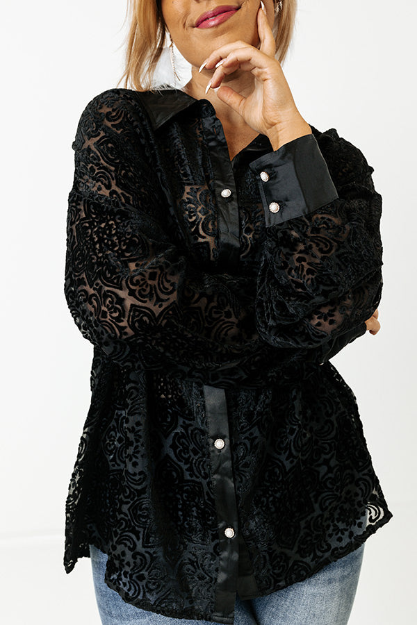 Rooftop Soiree Velvet Burnout Top In Black Curves • Impressions Online ...