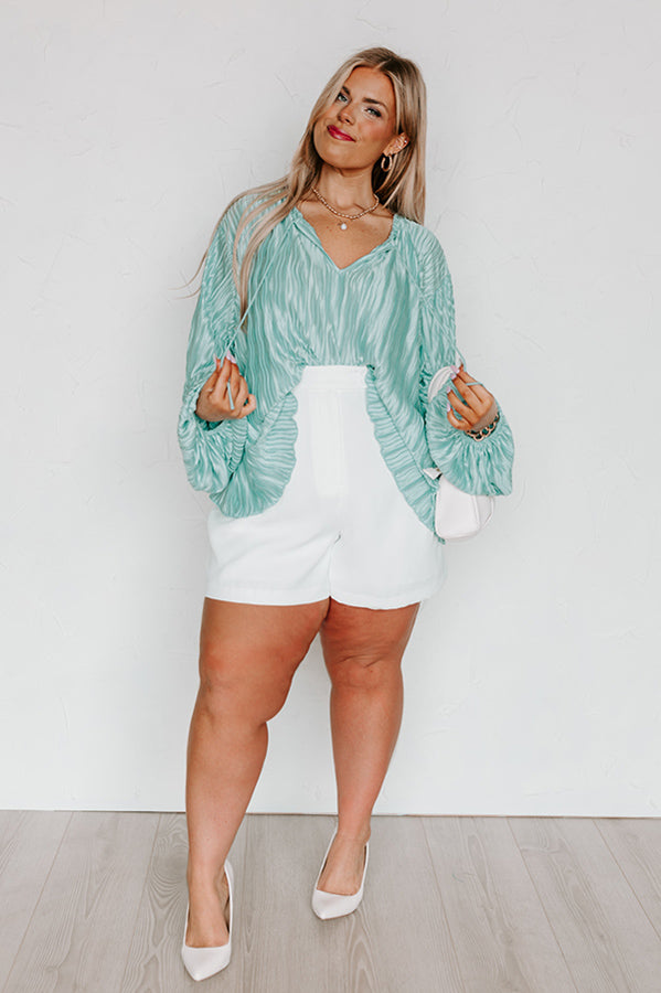 Posh Days Pleated Shift Top in Aqua Curves • Impressions Online Boutique