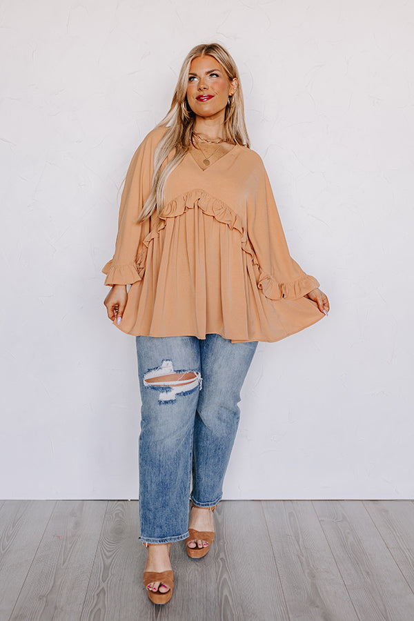 Time To Dance Ruffle Top In Camel Curves – Impressions Online Boutique
