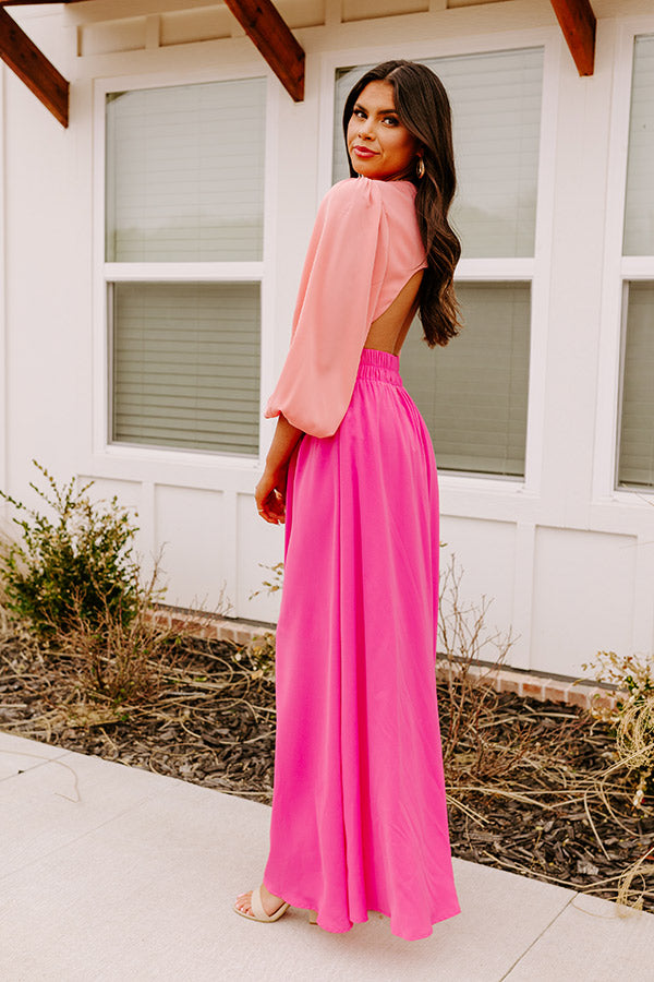 Long Sleeve Hot Pink Maxi Dress