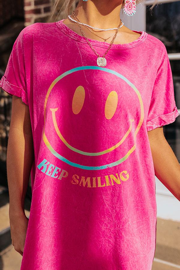 Keep Smiling Mineral Wash T-Shirt Dress • Impressions Online Boutique